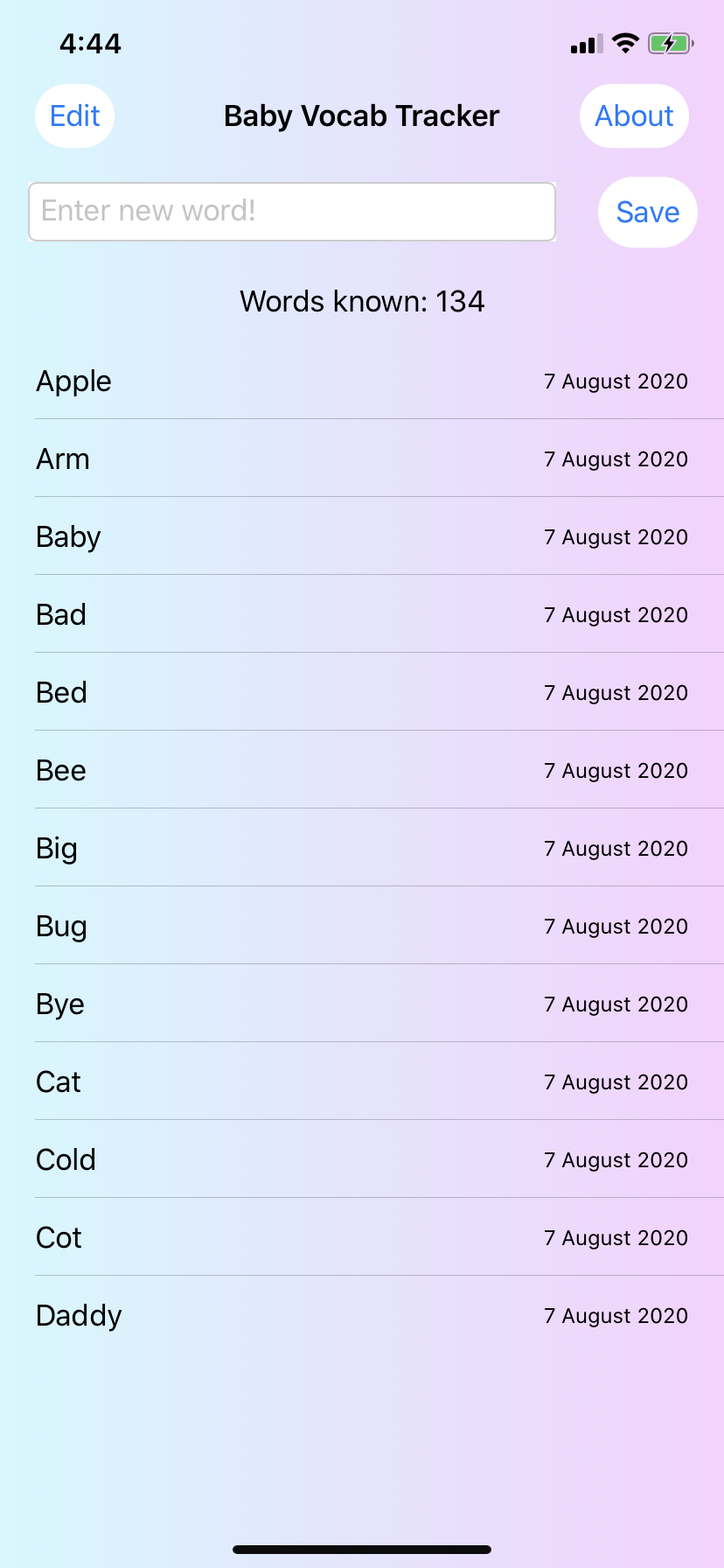 Baby Vocab Tracker – Track your child's words!